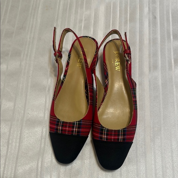 J. Crew | Shoes | J Crew Red And Black Plaid Heels With Slingback ...